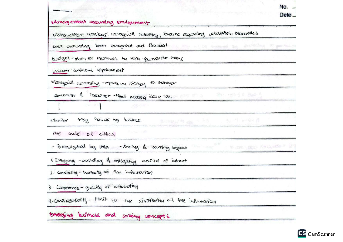 MAS 101: Management Accounting Environment Notes - Studocu