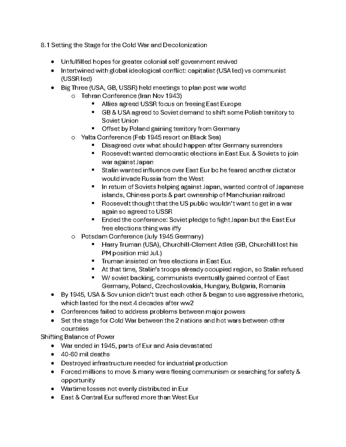 AP World AMSCO 8.1-8.2 Notes: Cold War & Decolonization Insights - Studocu