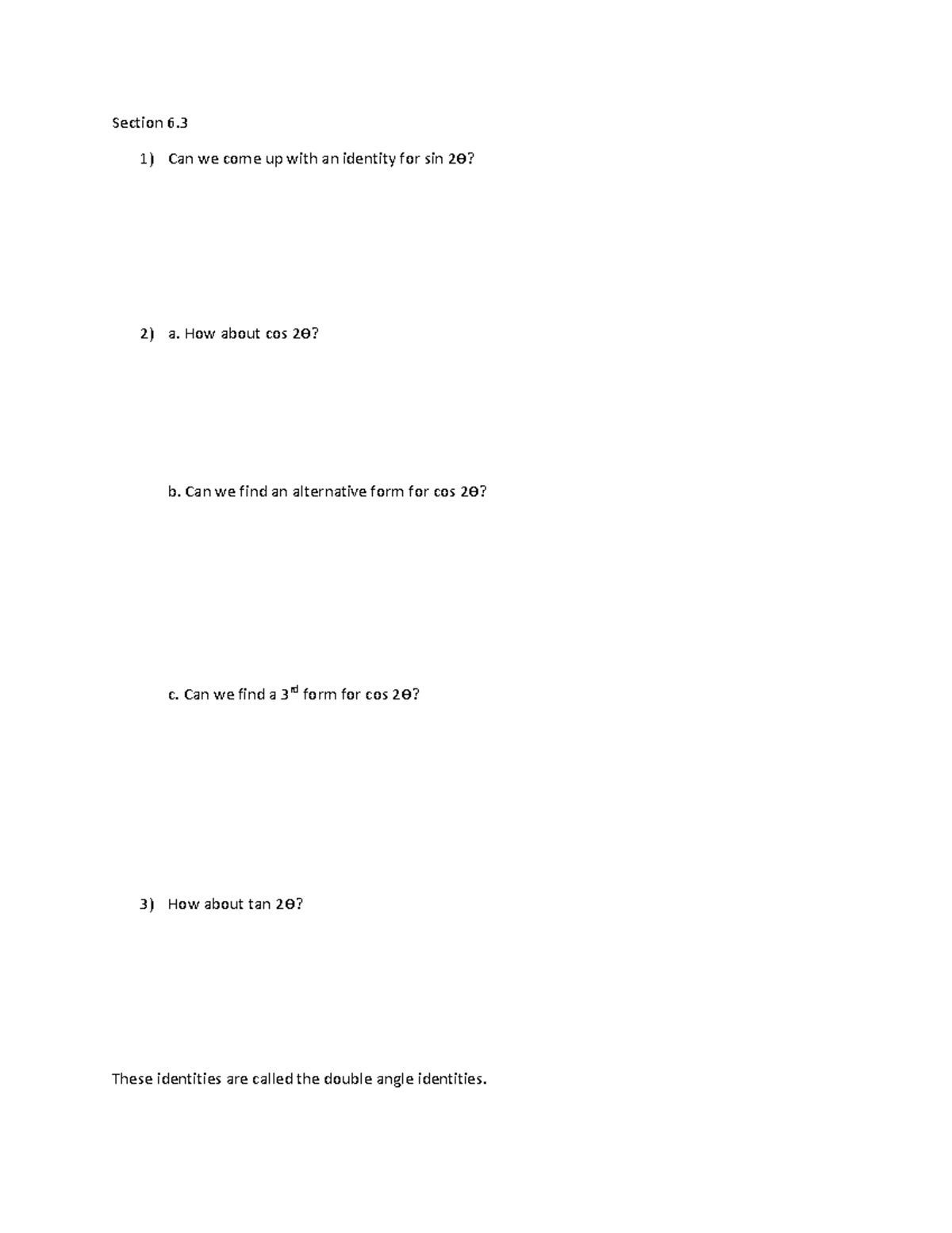 Trigonometric Identities: Double Angle & Half Angle (MATH 101) - Studocu