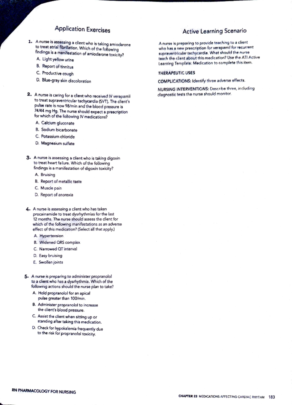 RN PHARMACOLOGY: Cardiac Rhythm Medication Exercises and Scenarios ...