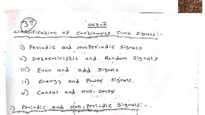 Classification of Continuous Time Signals: Periodic, Deterministic, and ...