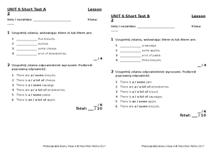 Brainy kl4 Short Tests Unit 5 Lesson 6 - UNIT 5 Short Test A Lesson 6 ...