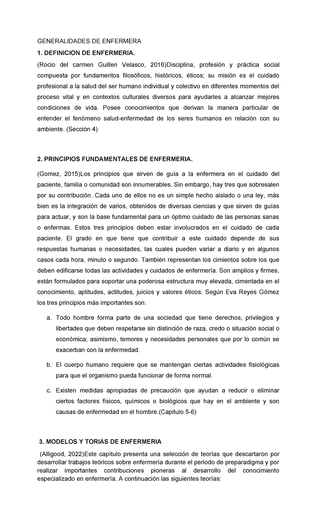 Generalidades de Enfermería: Principios y Modelos Esenciales - Studocu