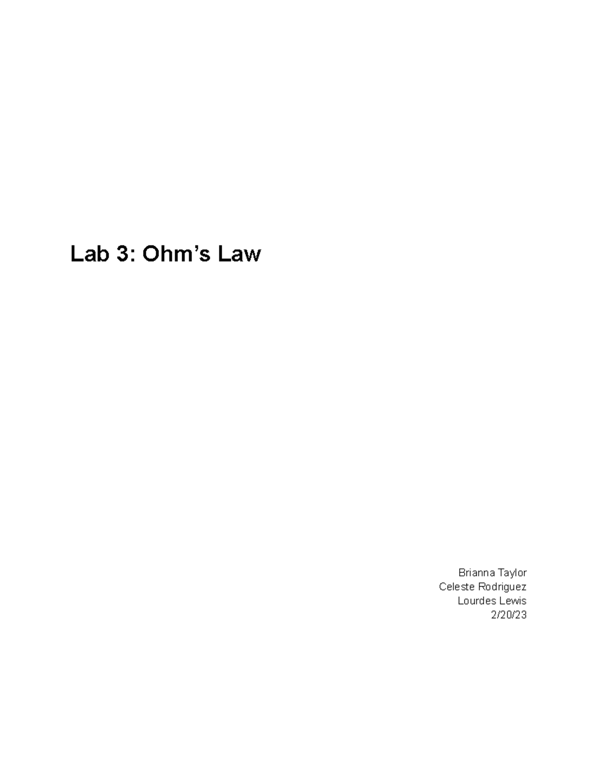Lab 3: Ohm's Law Analysis - Physics 2 Lab Report on Resistance and ...