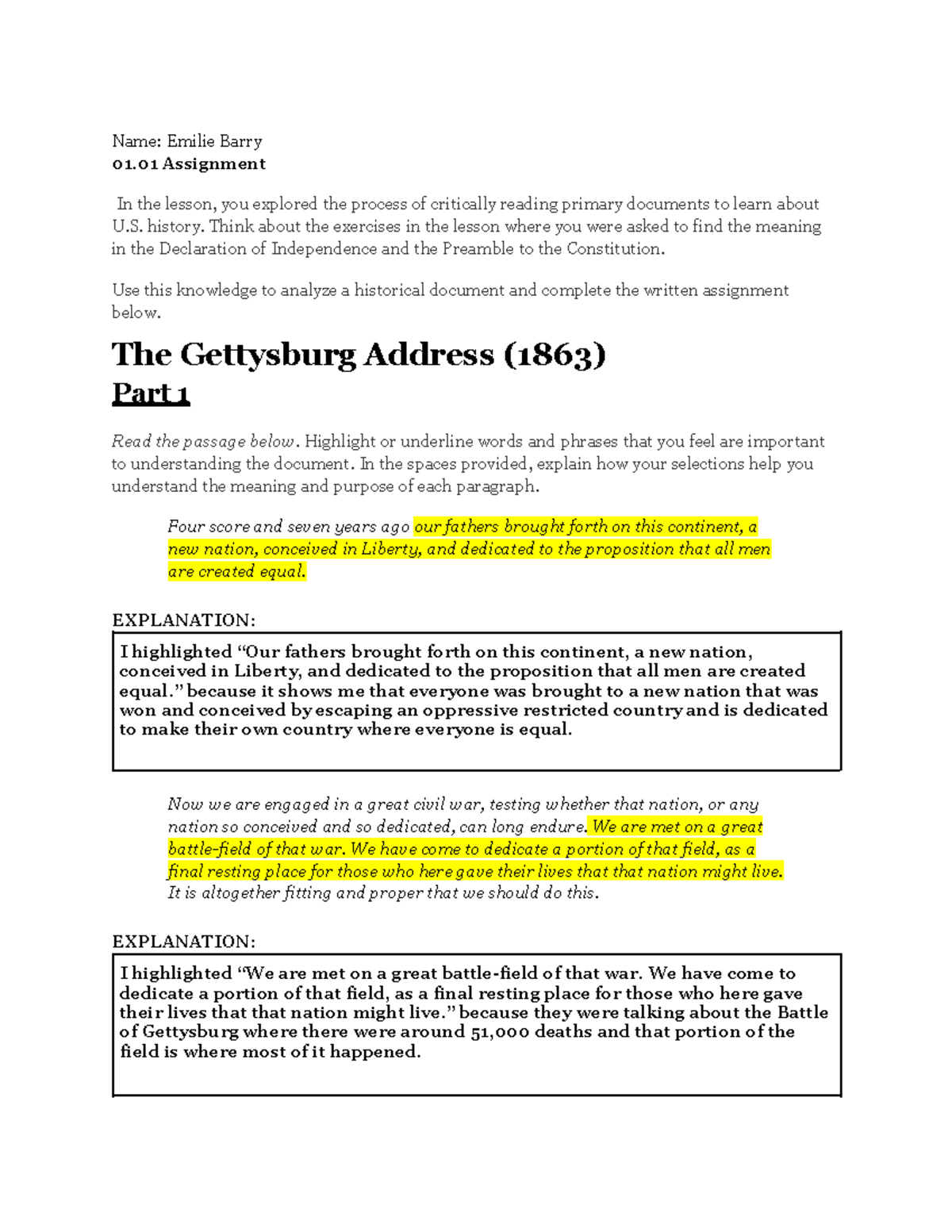 1.01 Assignment: Analyzing Lincoln's Gettysburg Address in Context ...