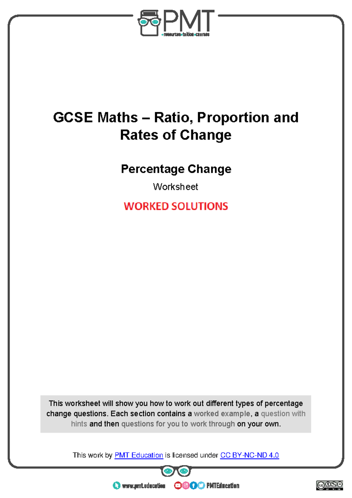 GCSE Maths: Ratio, Proportion & Percentage Change Worksheet - Studocu