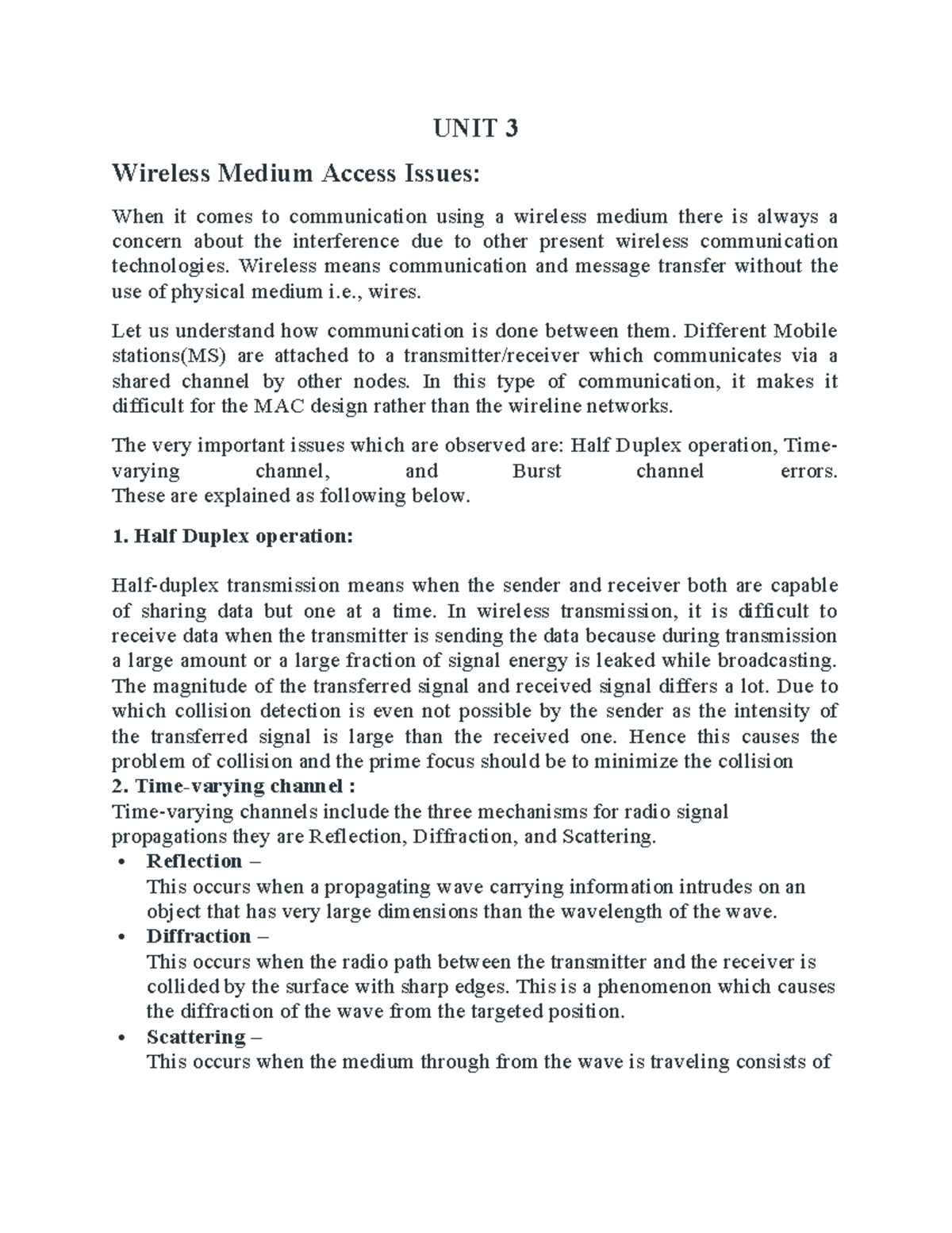 Wireless Medium Access Issues and Key Protocols in WSNs - Studocu