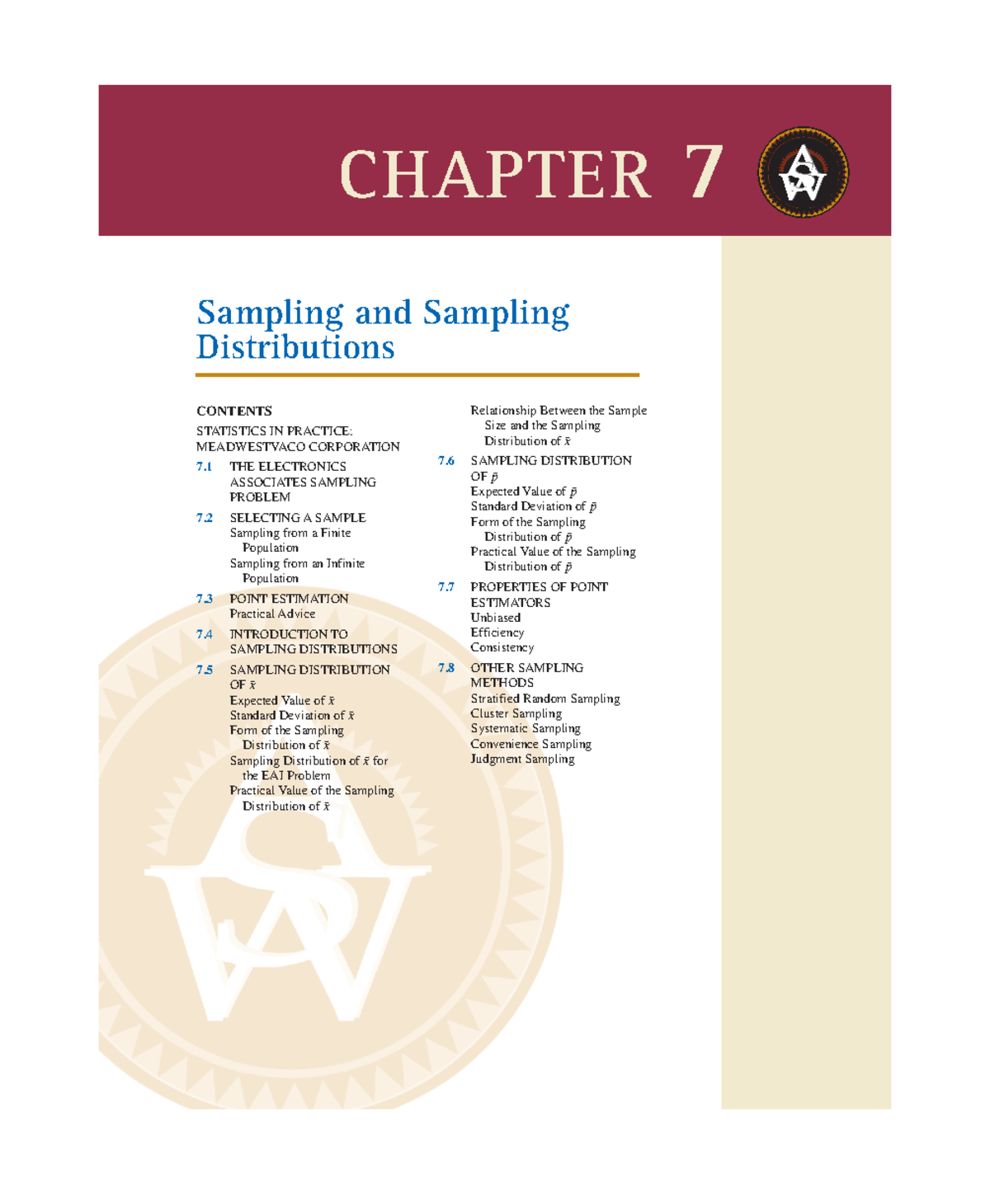 1.1 Chapter 7 Sampling and Sampling Distributions - Sampling and Sampling Distributions CONTENTS ...
