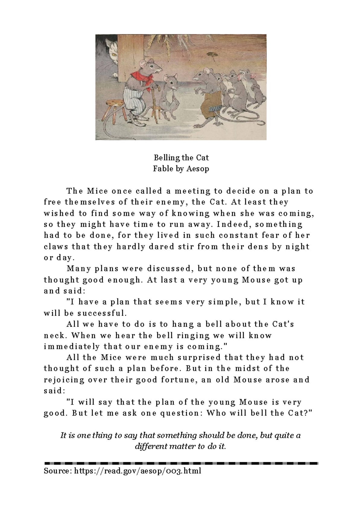 Belling the Cat: Aesop's Fable Analysis (ENG 101) - Studocu