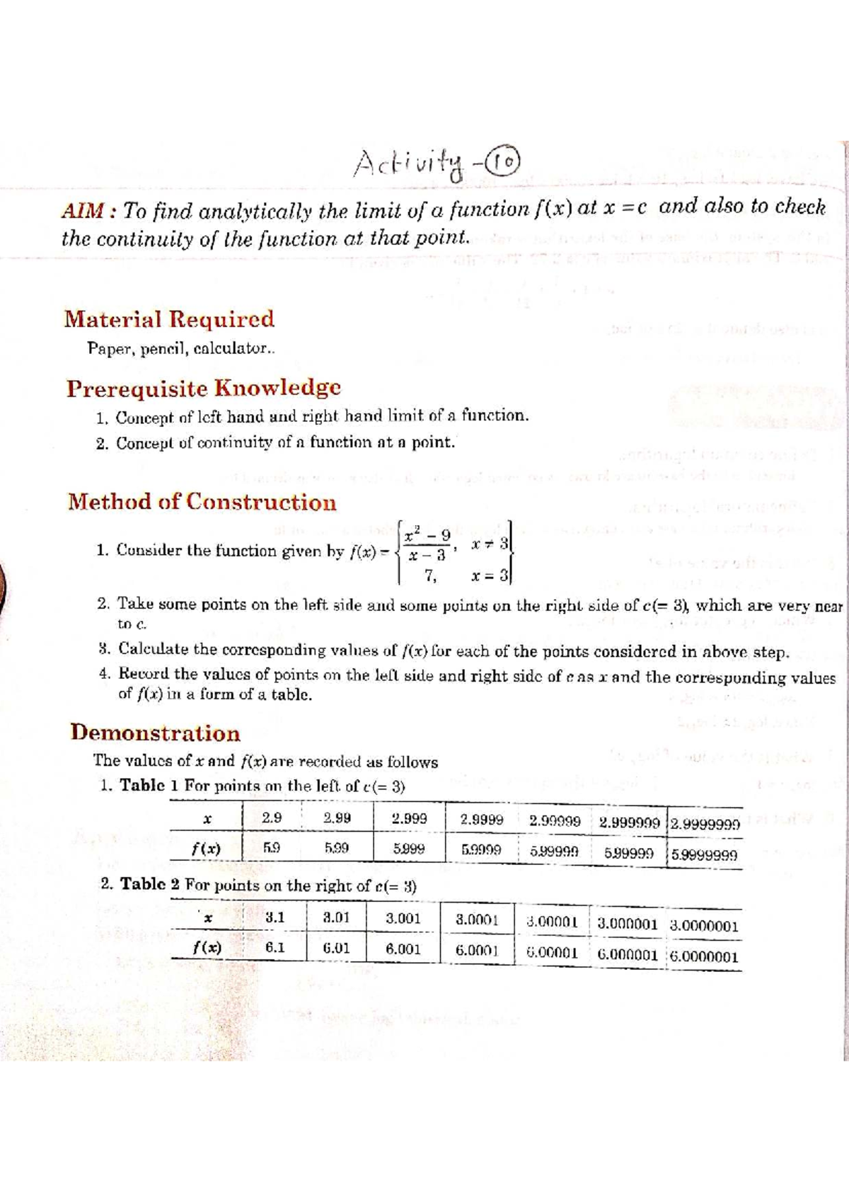 Limit and Continuity Analysis of f(x) - Activity 10 - Studocu