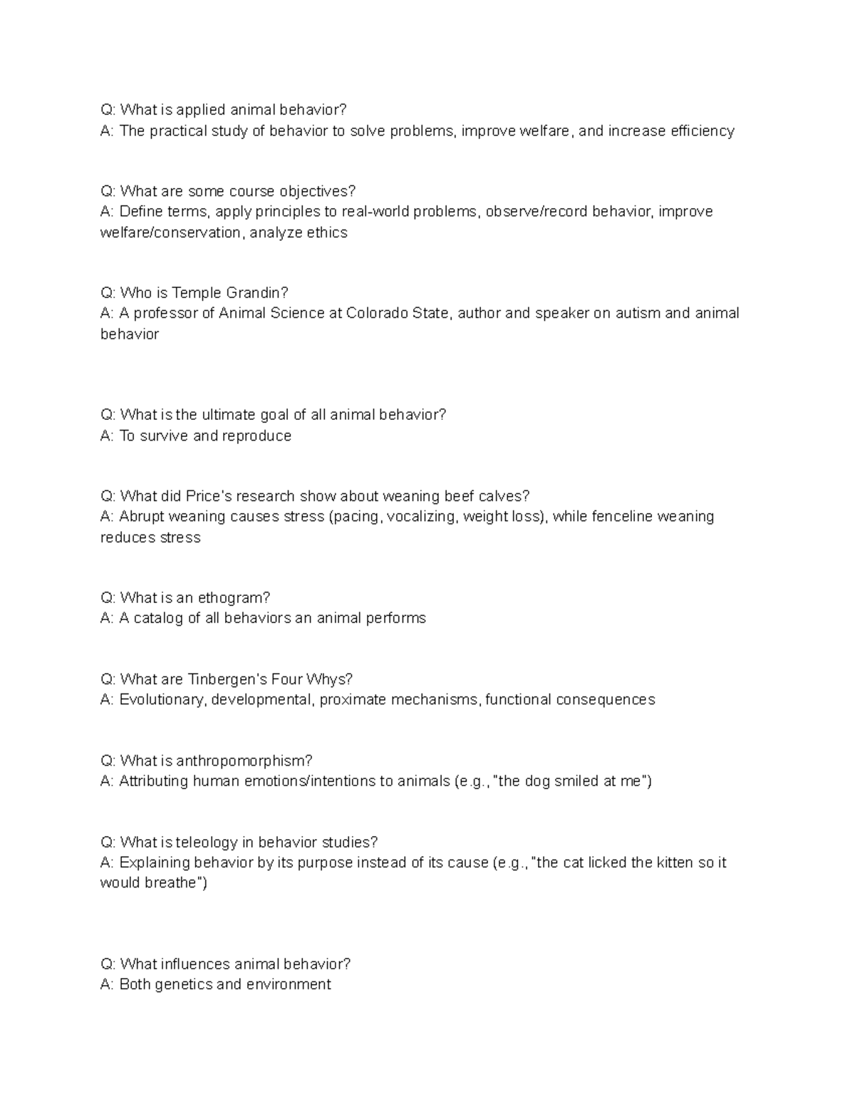 Applied Animal Behavior Study Guide: Key Concepts & Methods (ANSC 101 ...