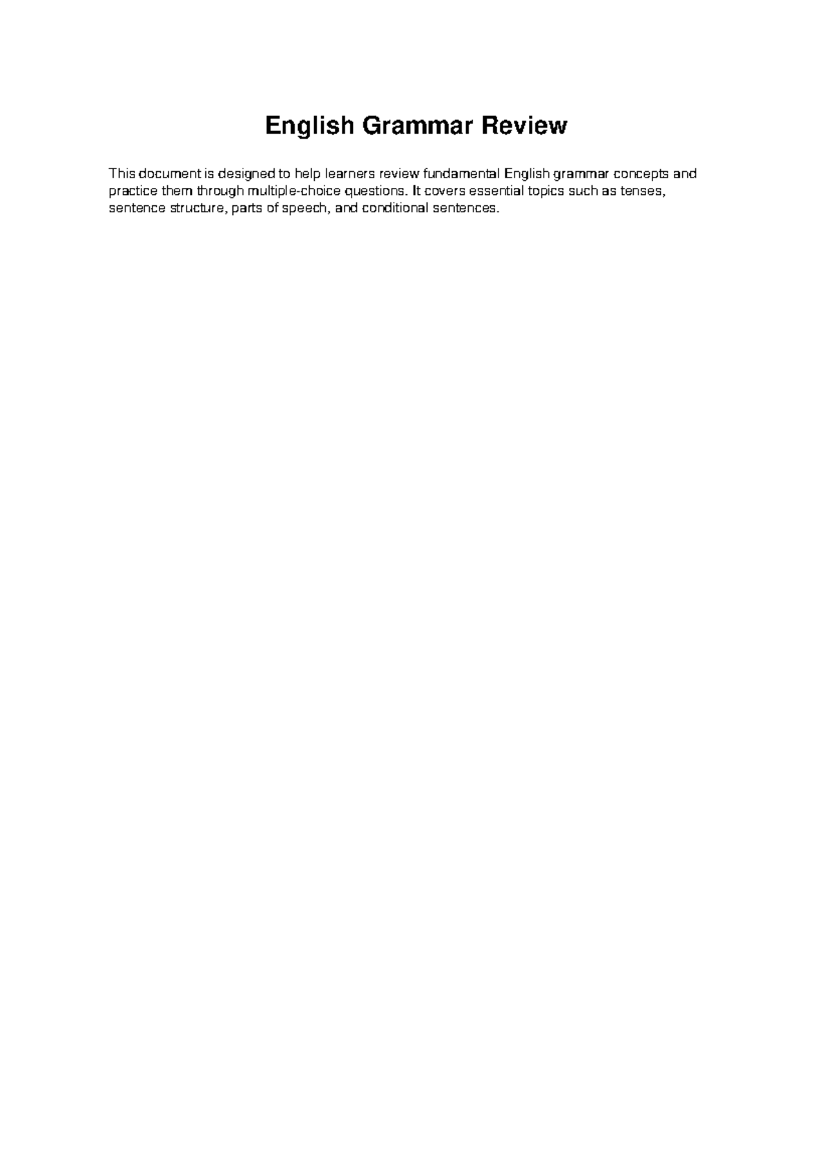 English Grammar Review: Key Concepts & Practice Questions - Studocu