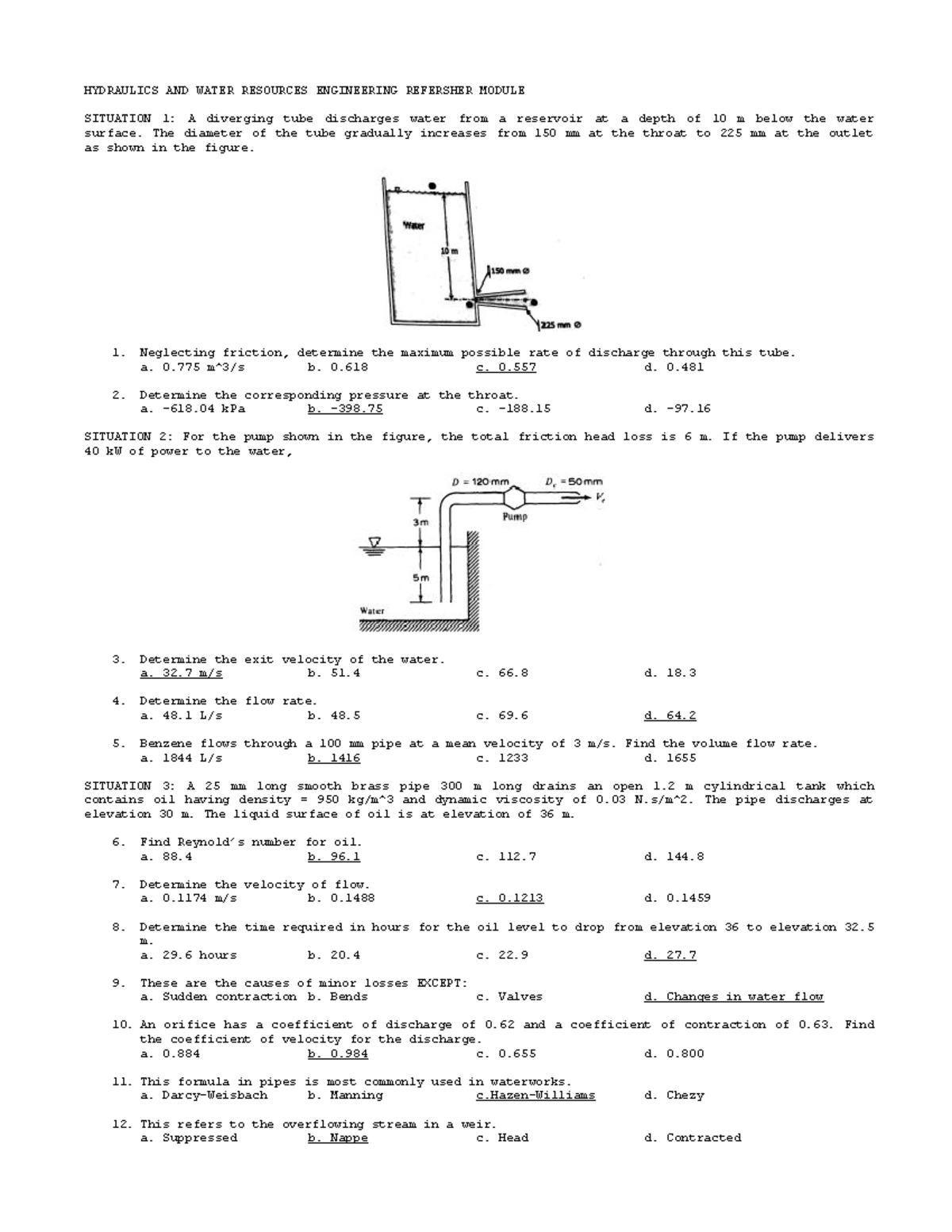 Hydraulics Refresher Module: Key Topics and Problem Solutions - Studocu
