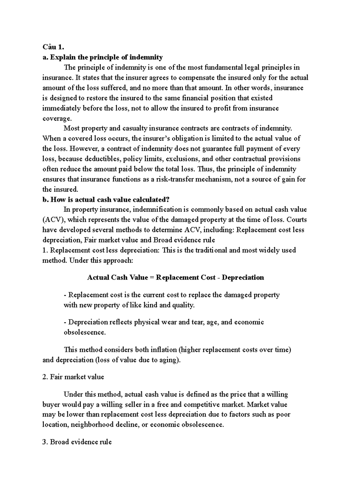 Bài tập Reading 25 12 - NEU Bảo Hiểm: Nguyên Tắc Bồi Thường và Lợi Ích ...