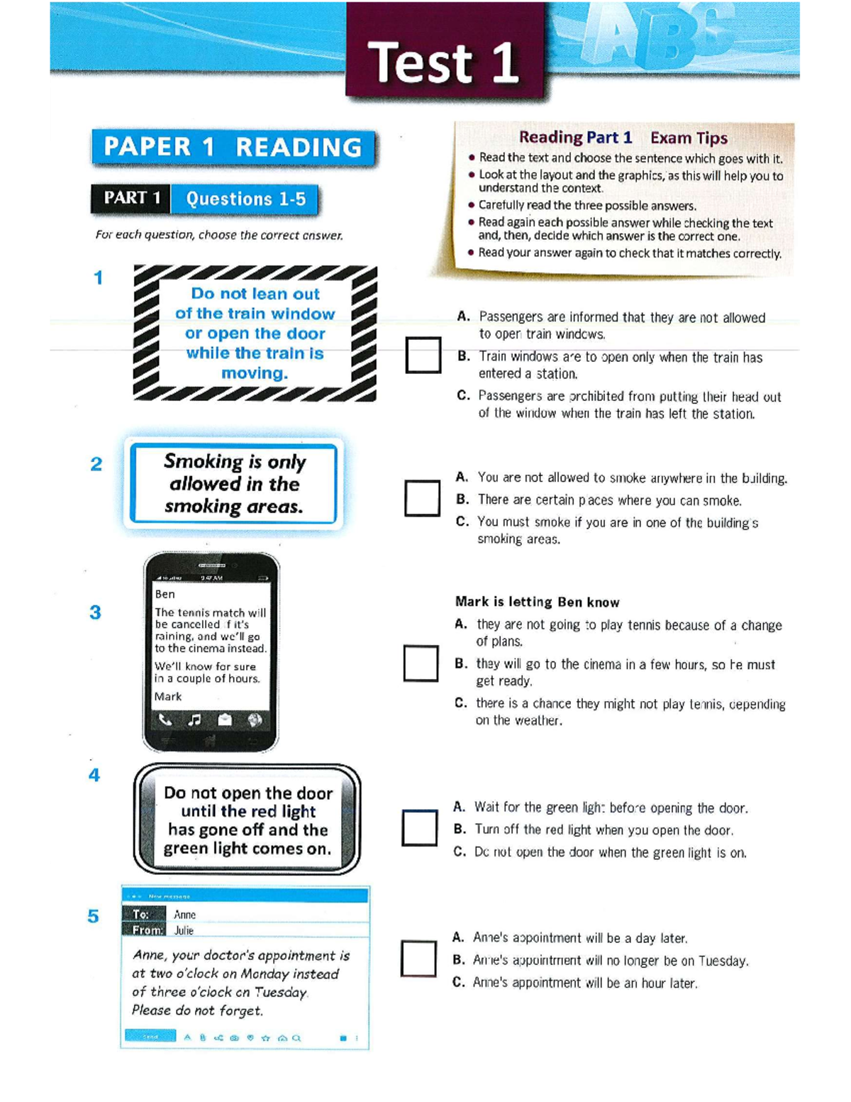 Reading PET Exam Tips and Strategies for Test 1 Paper 1 - Studocu