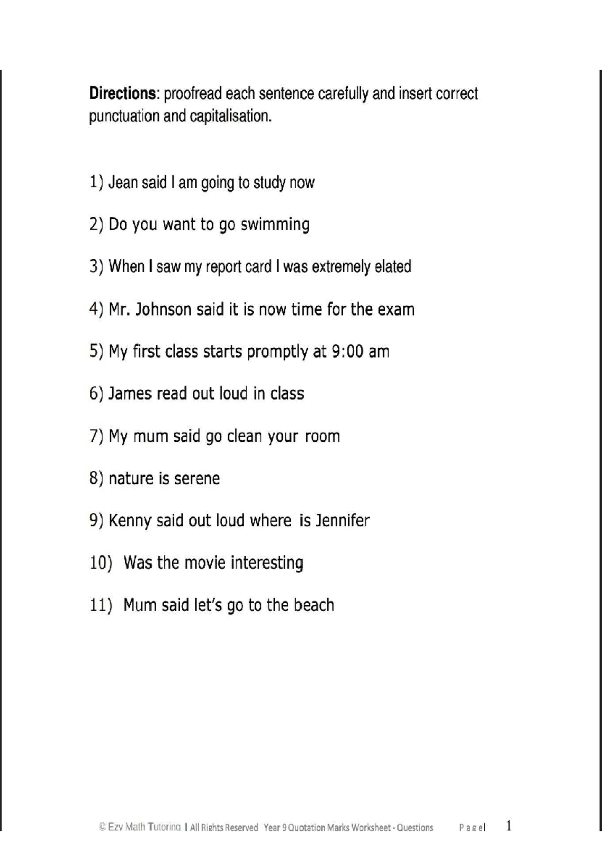 Year 7 28 - Punctuation and Capitalization Proofreading Exercise - Studocu