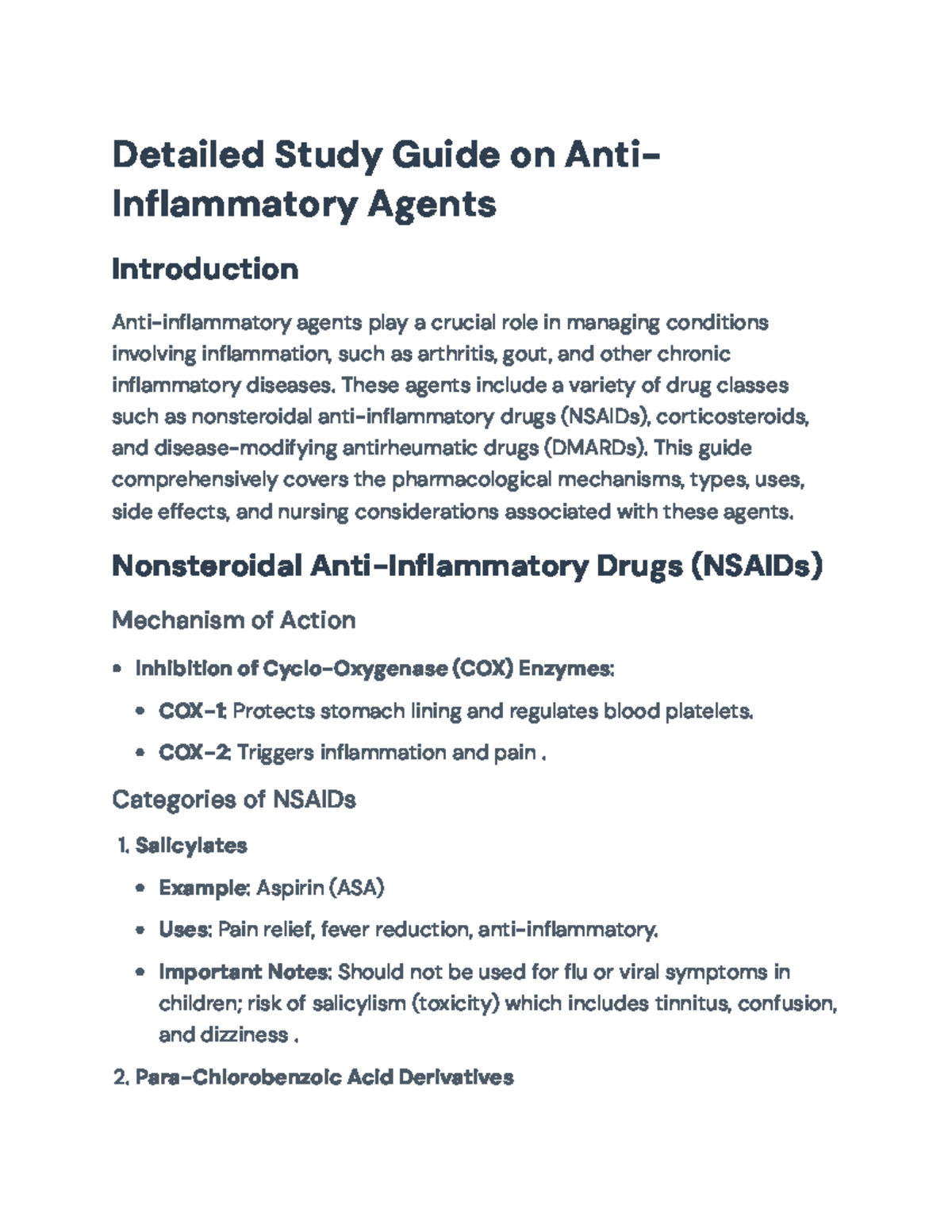 Comprehensive Study Guide on Anti-Inflammatory Agents (PHRM 101) - Studocu