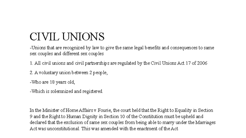 CIVIL UNIONS: Legal Framework and Requirements Overview - Studocu