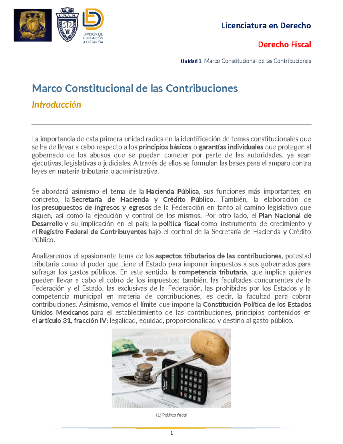 Derecho Fiscal I - Unidad 1: Marco Constitucional y Contribuciones ...