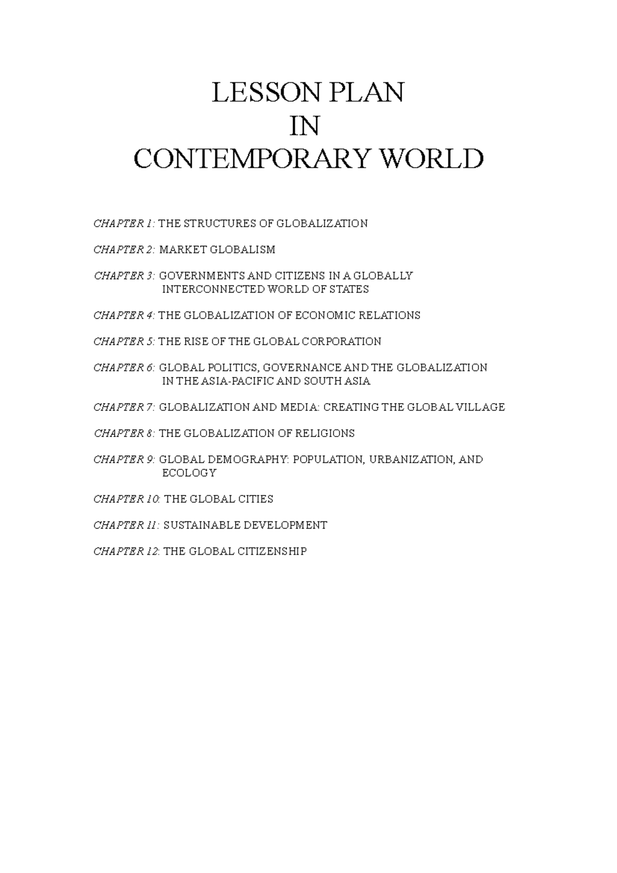 Lesson Plan: Understanding Globalization in the Contemporary World ...