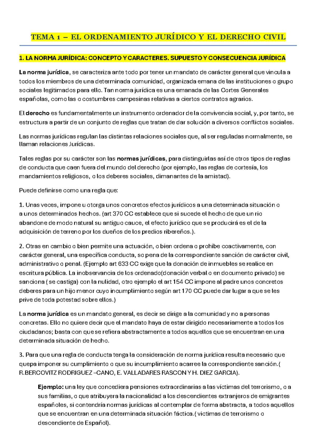 Tema 1: Introducción al Derecho y la Norma Jurídica (Derecho Civil 1 ...