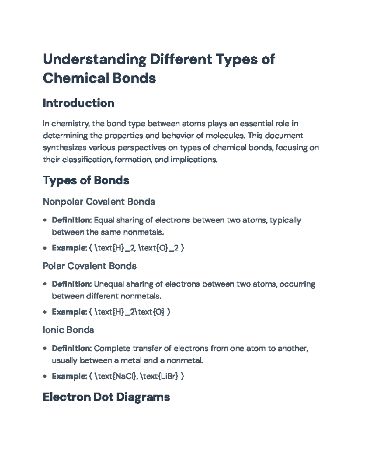 Types of Chemical Bonds: Classification and Implications (CHEM 101 ...