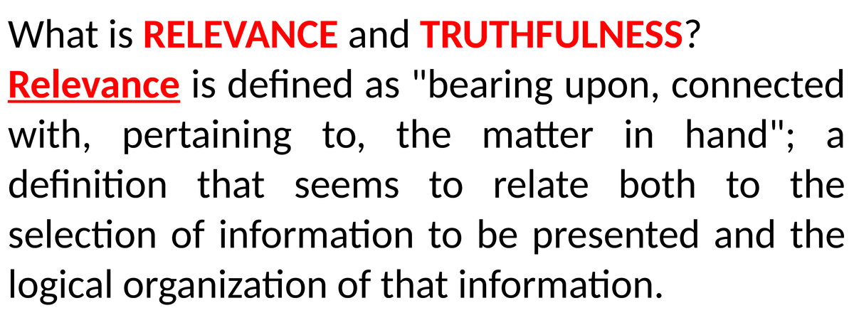 Group 2 Relevance and Truthfulness: Understanding Key Concepts - Studocu