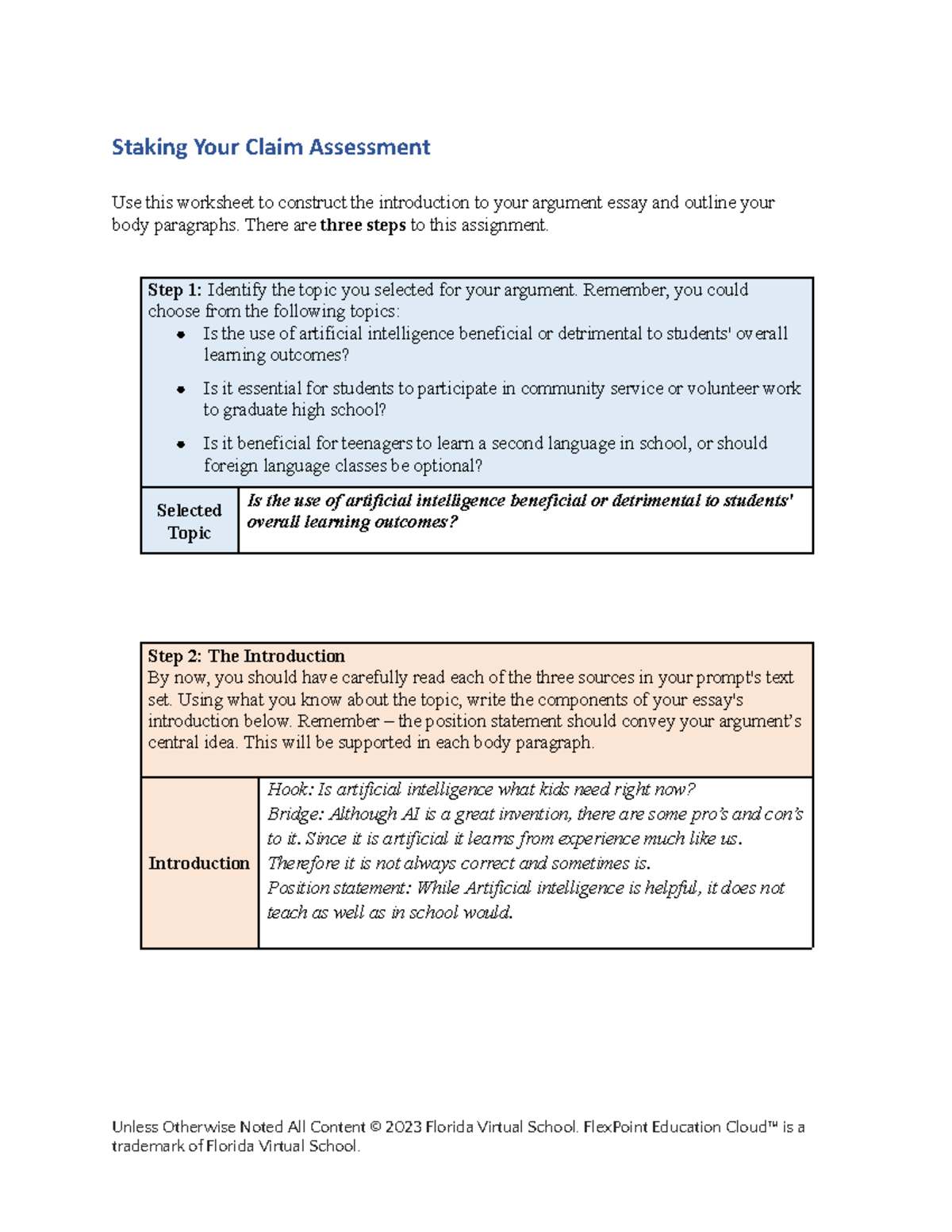 04 04 Argument Essay Plan on the Impact of AI in Education - Studocu