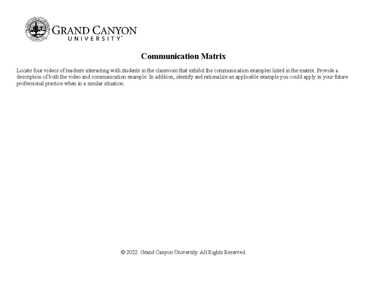 SPD-310 Communication Matrix: Analyzing Classroom Examples - Studocu