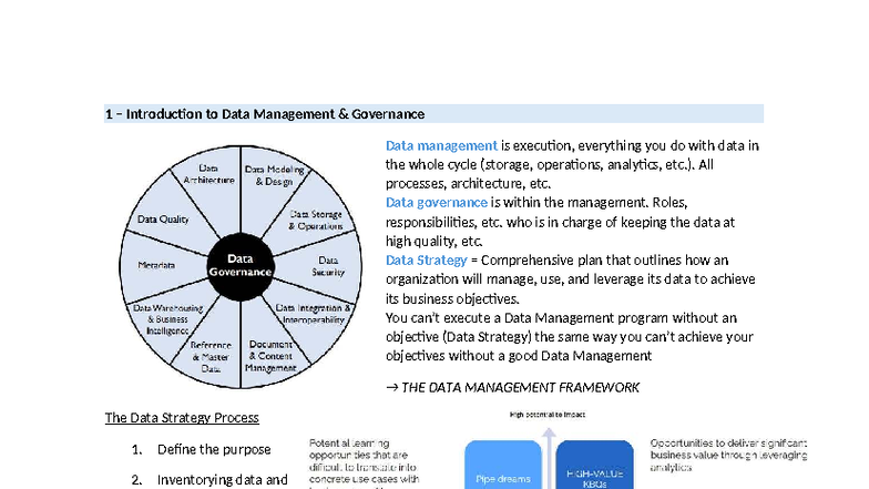 Data Governance Notes: Key Concepts and Frameworks - Studocu