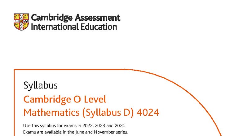 Cambridge O Level Mathematics (Syllabus D) 4024: Syllabus Overview 2022 ...