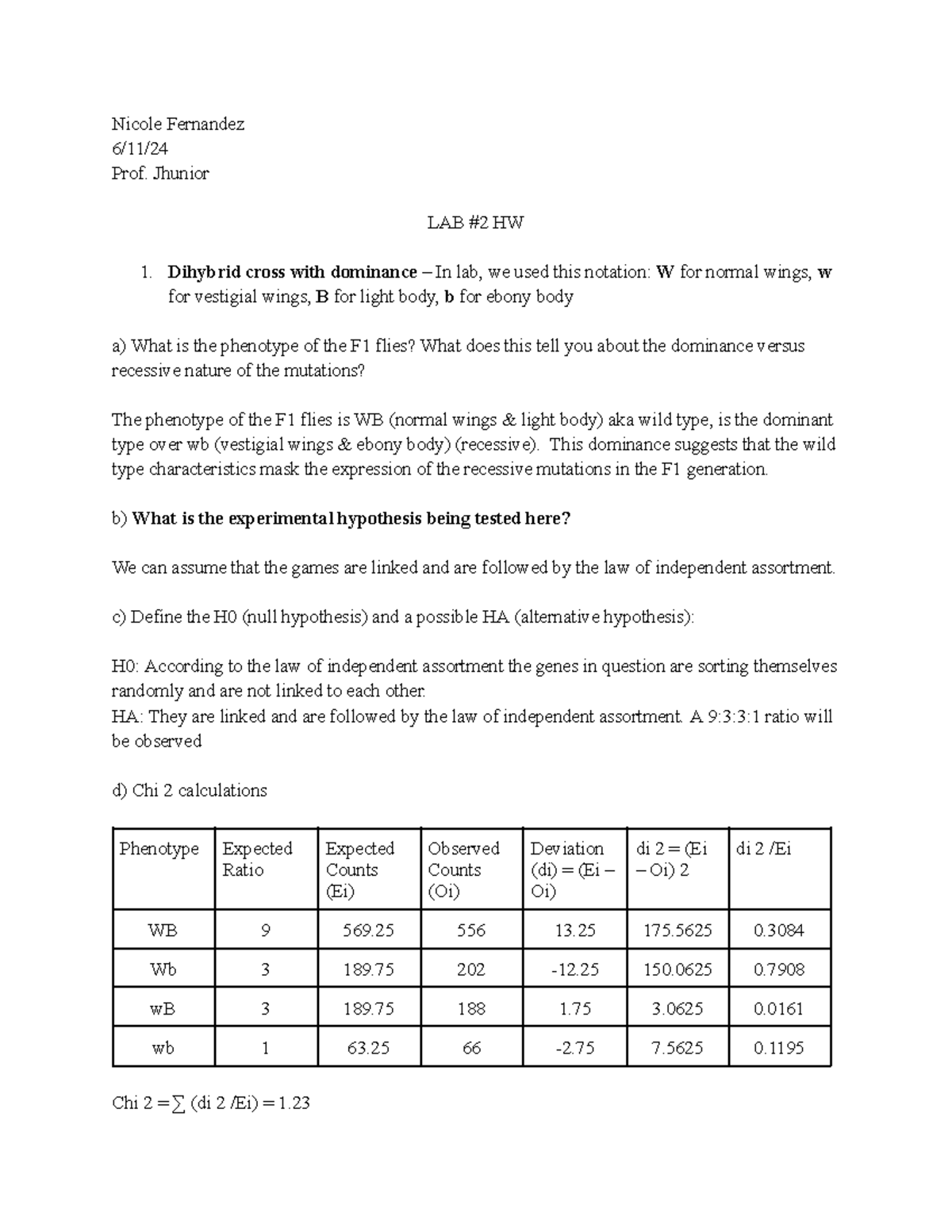Lab Homework #2: Dihybrid Crosses and Genetic Probabilities Analysis ...