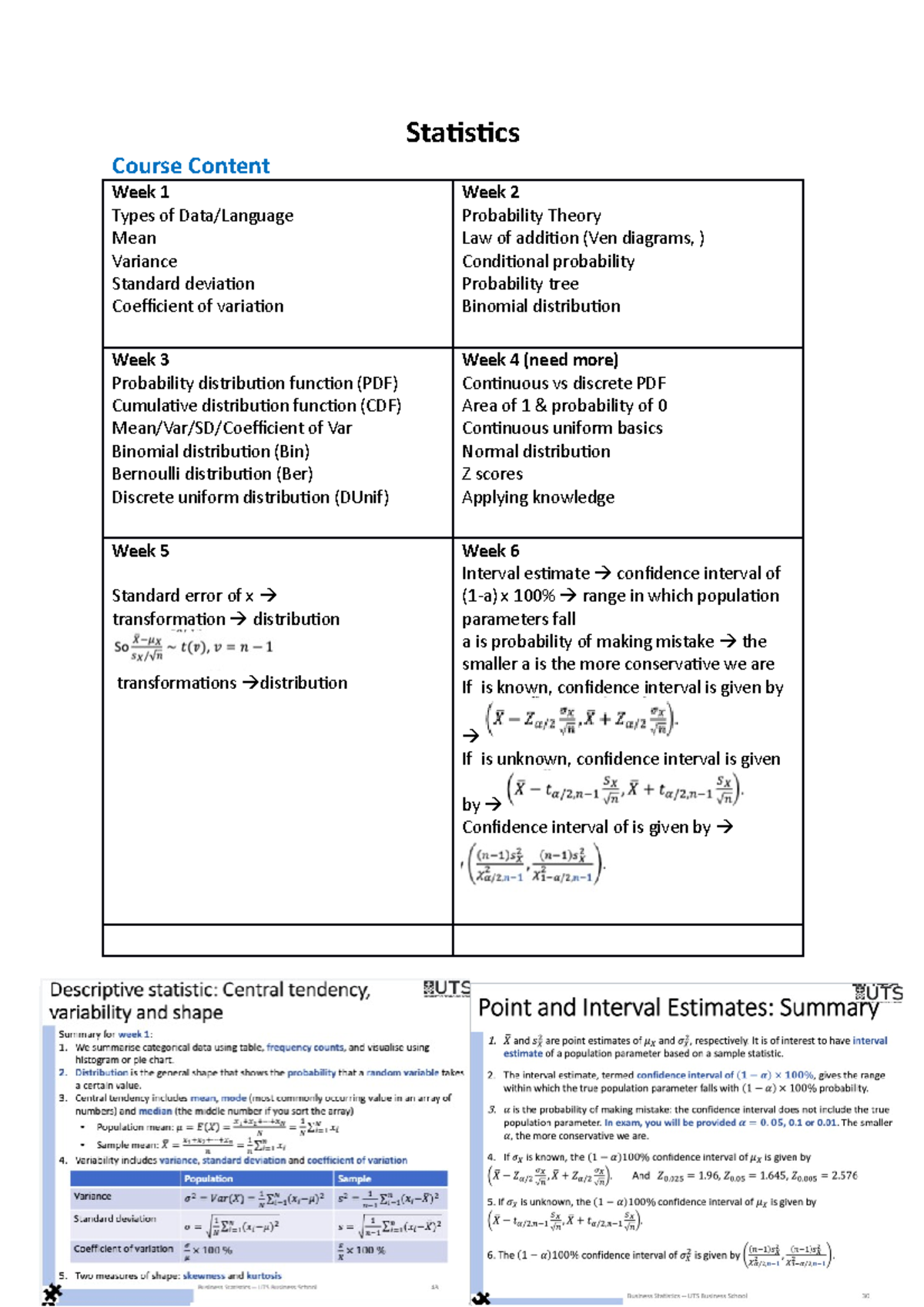 Statistics Lecture Notes - Week 1 to Week 6 Overview - Studocu