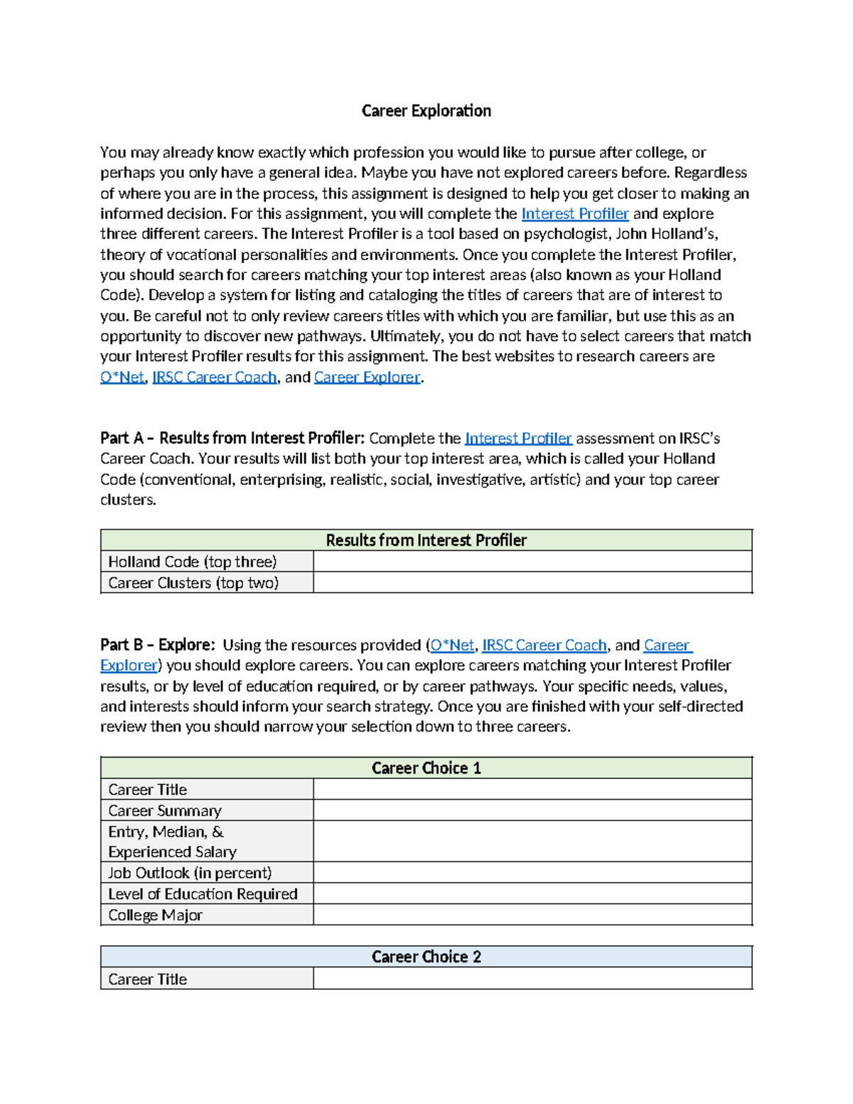 Career Exploration Assignment: Informed Decisions for Future Paths ...