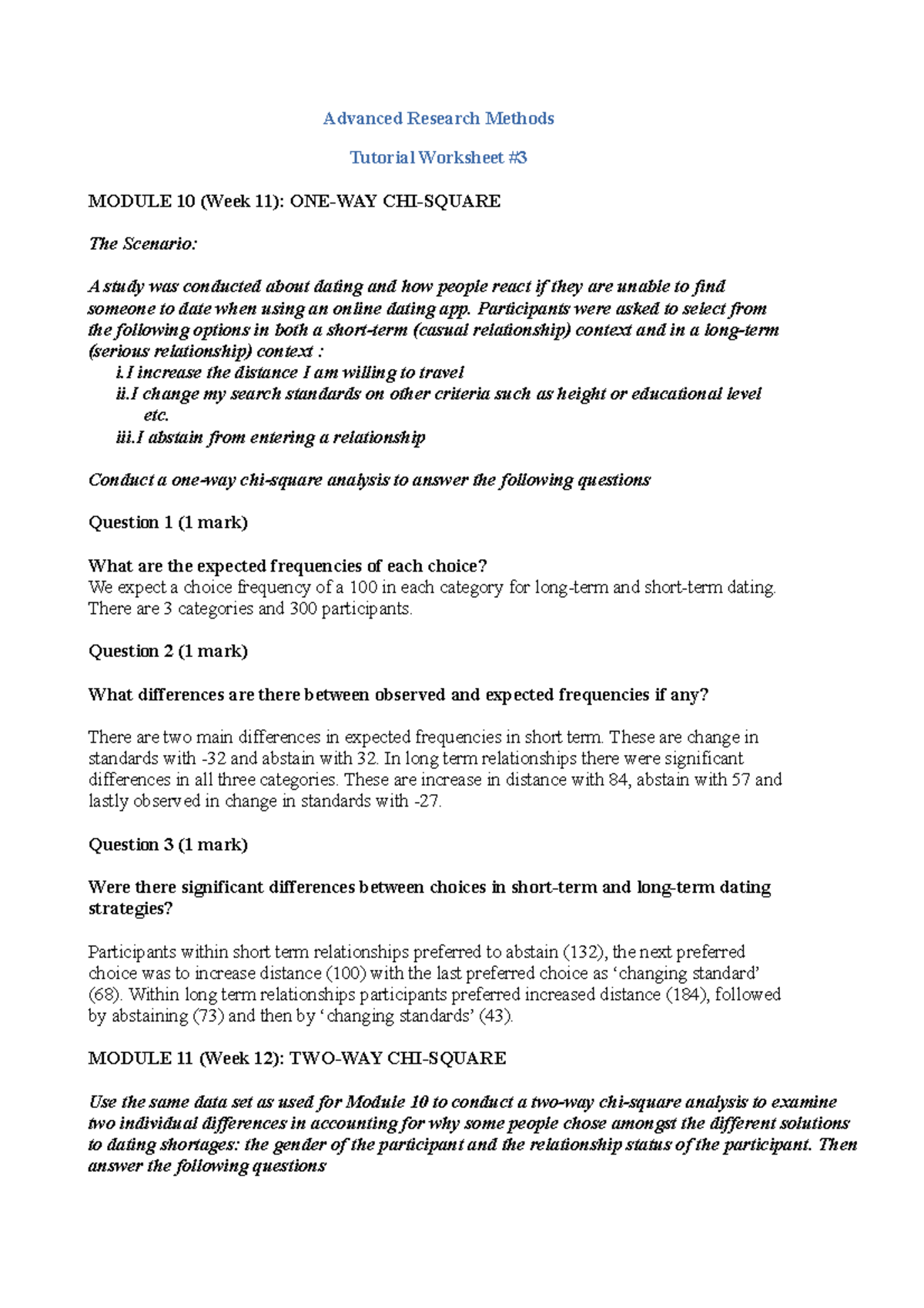 Advanced Research Methods: Tutorial Worksheet #3 - Chi-Square Analyses ...