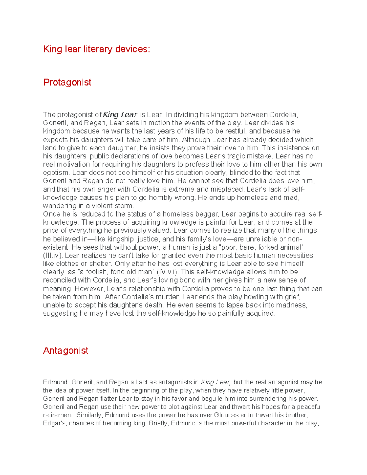 King Lear (ENG 201): Analysis of Literary Devices and Themes - Studocu