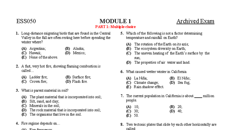 ESS050 Midterm Exam 1 Archive: Multiple Choice & Definitions - Studocu