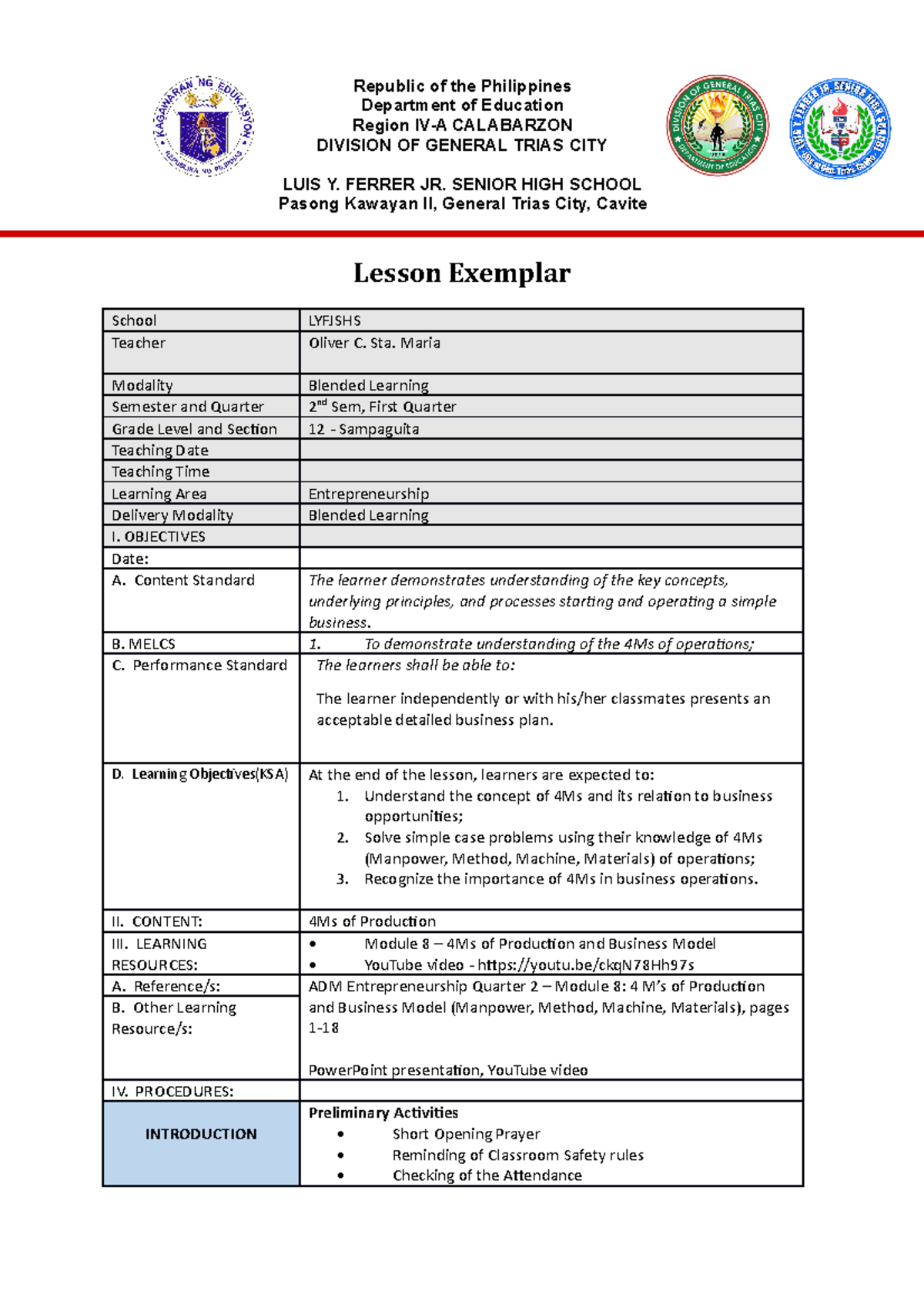 Entrep-LE-4Ms of Production: Understanding the 4Ms in Business - Studocu