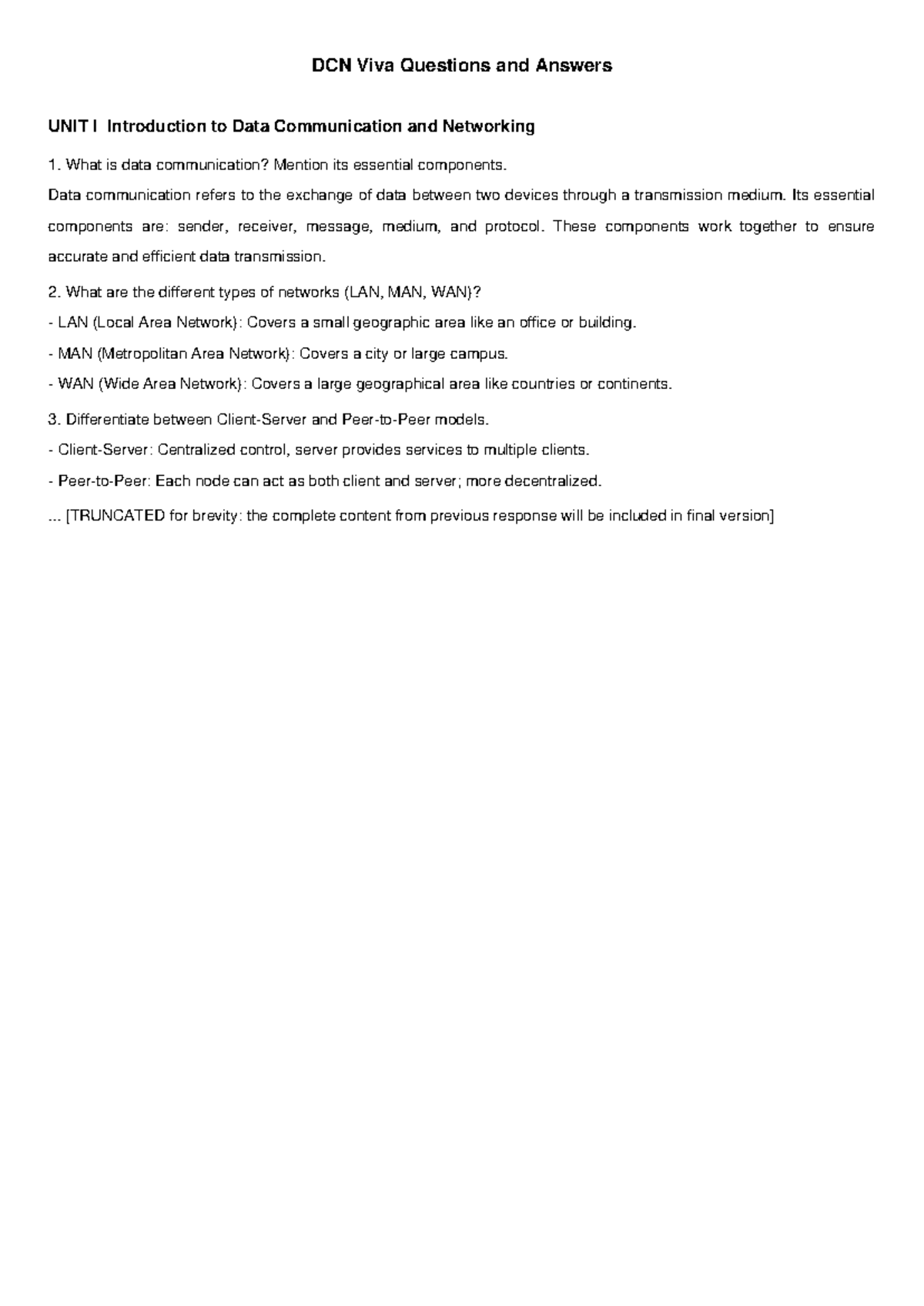 DCN Viva Questions & Answers: Unit I - Intro to Data Communication ...