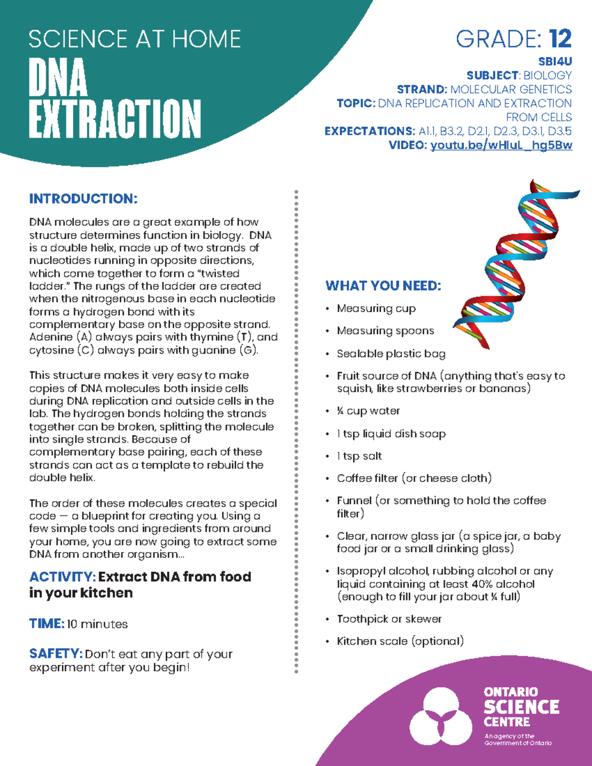 Science AT HOME - DNA Extraction - Grade 12 - An agency of the DNA ...