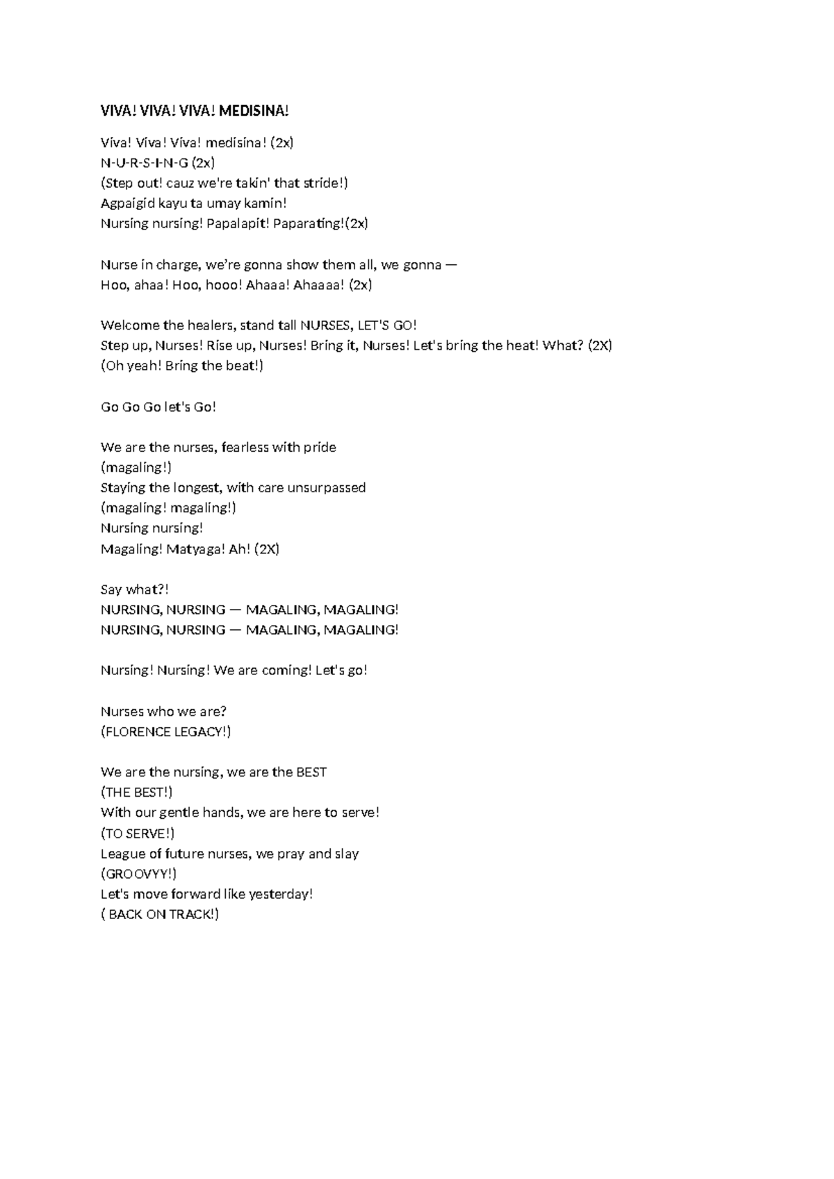 BSN-YELL-2025: Nursing Anthem for Future Healers - Studocu