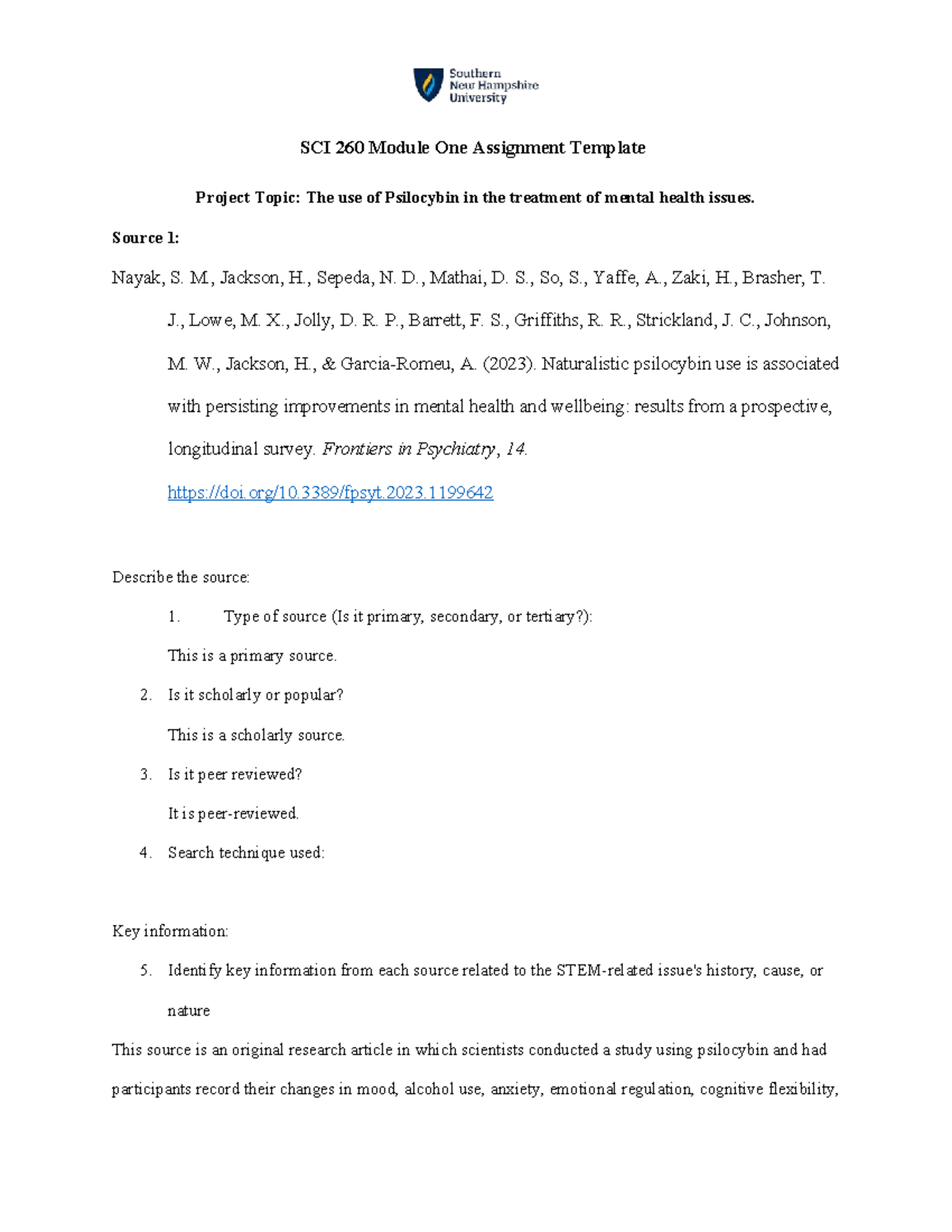 SCI 260 Module One Assignment: Psilocybin's Role in Mental Health ...