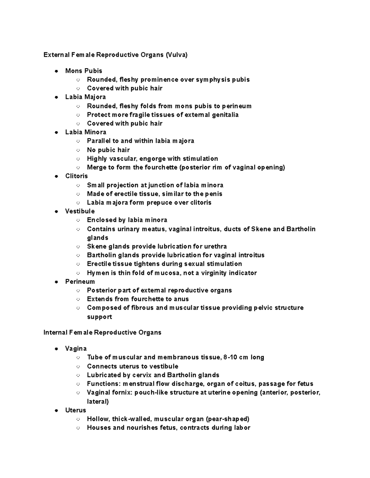 Notion Notes: Female & Male Reproductive Systems Overview - Studocu