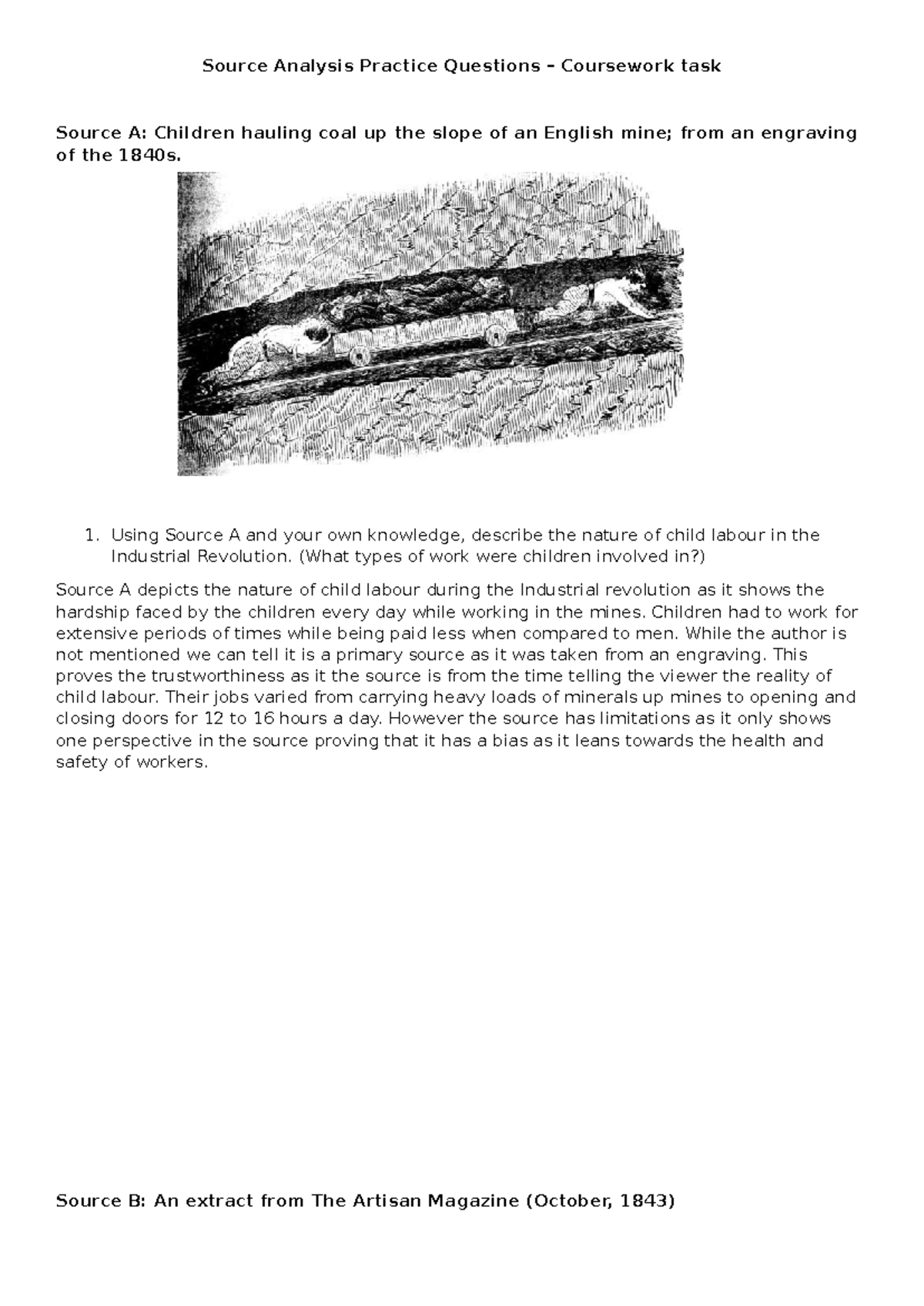 Source Analysis Practice Questions: Child Labour in the Industrial ...