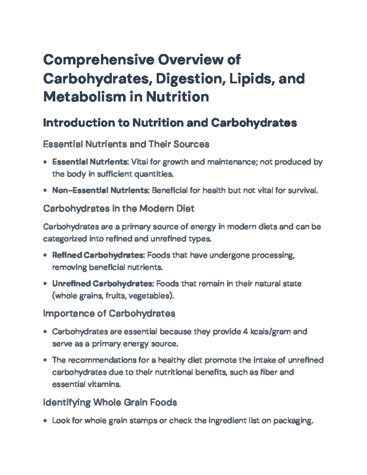 Nutrition 101: Exploring Carbs, Lipids & Their Health Effects - Studocu