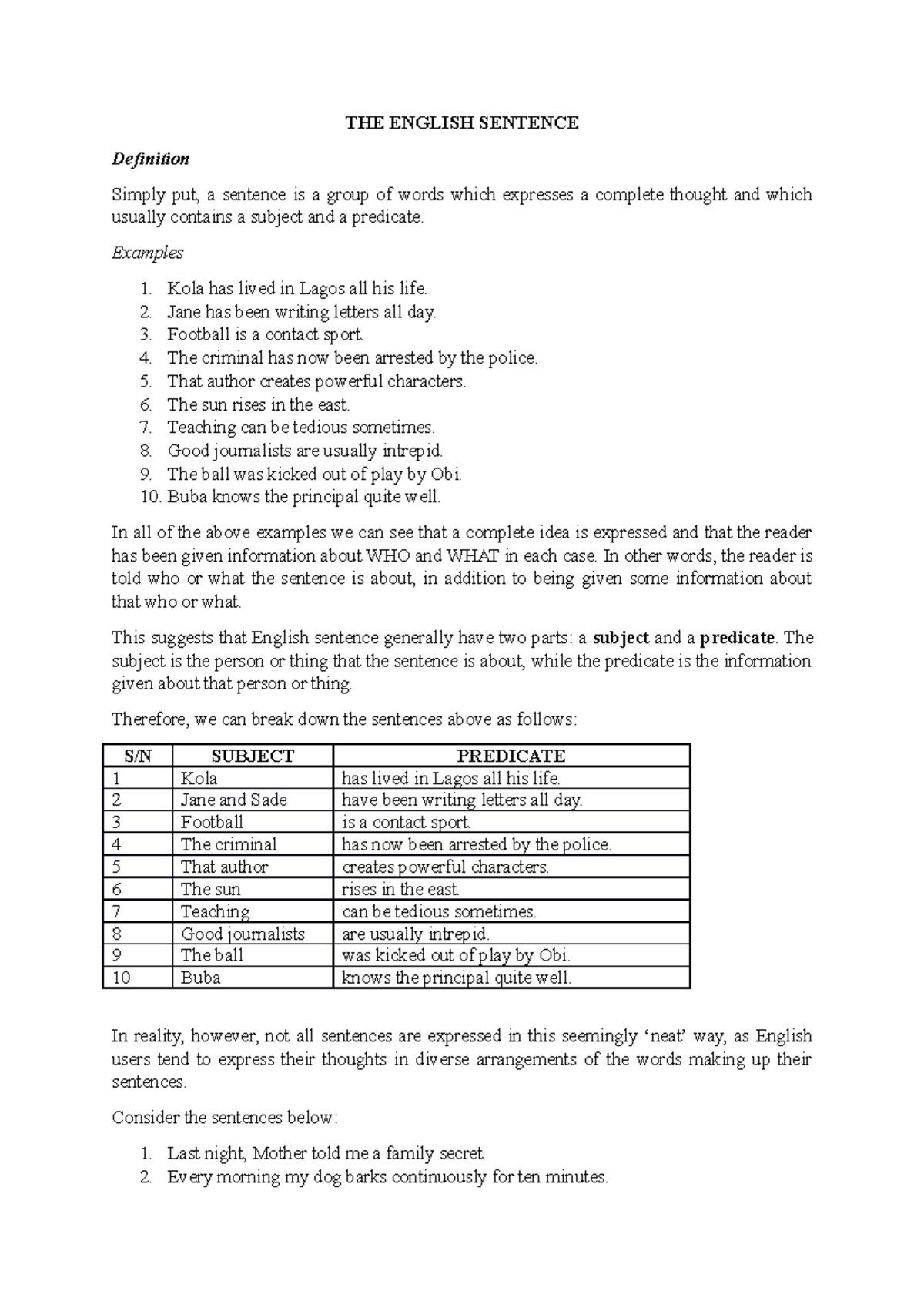 Complete Guide to English Sentence Structure and Types - Studocu