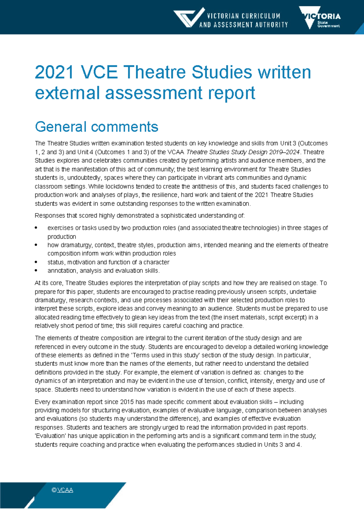 2021 VCE Theatre Studies Written Exam Assessment Report - Studocu