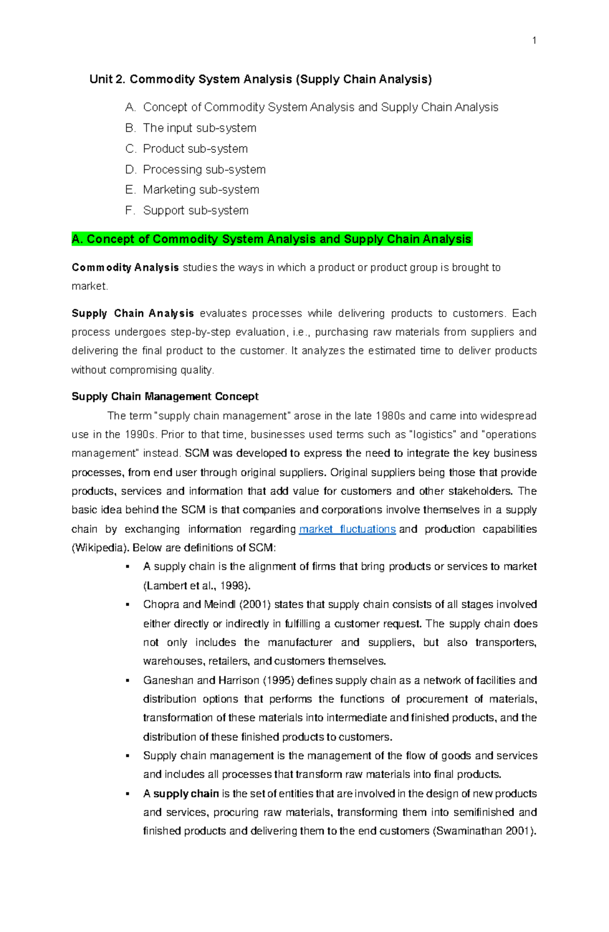 Unit 2: Agricultural Commodity Systems and Supply Chain Analysis - Studocu