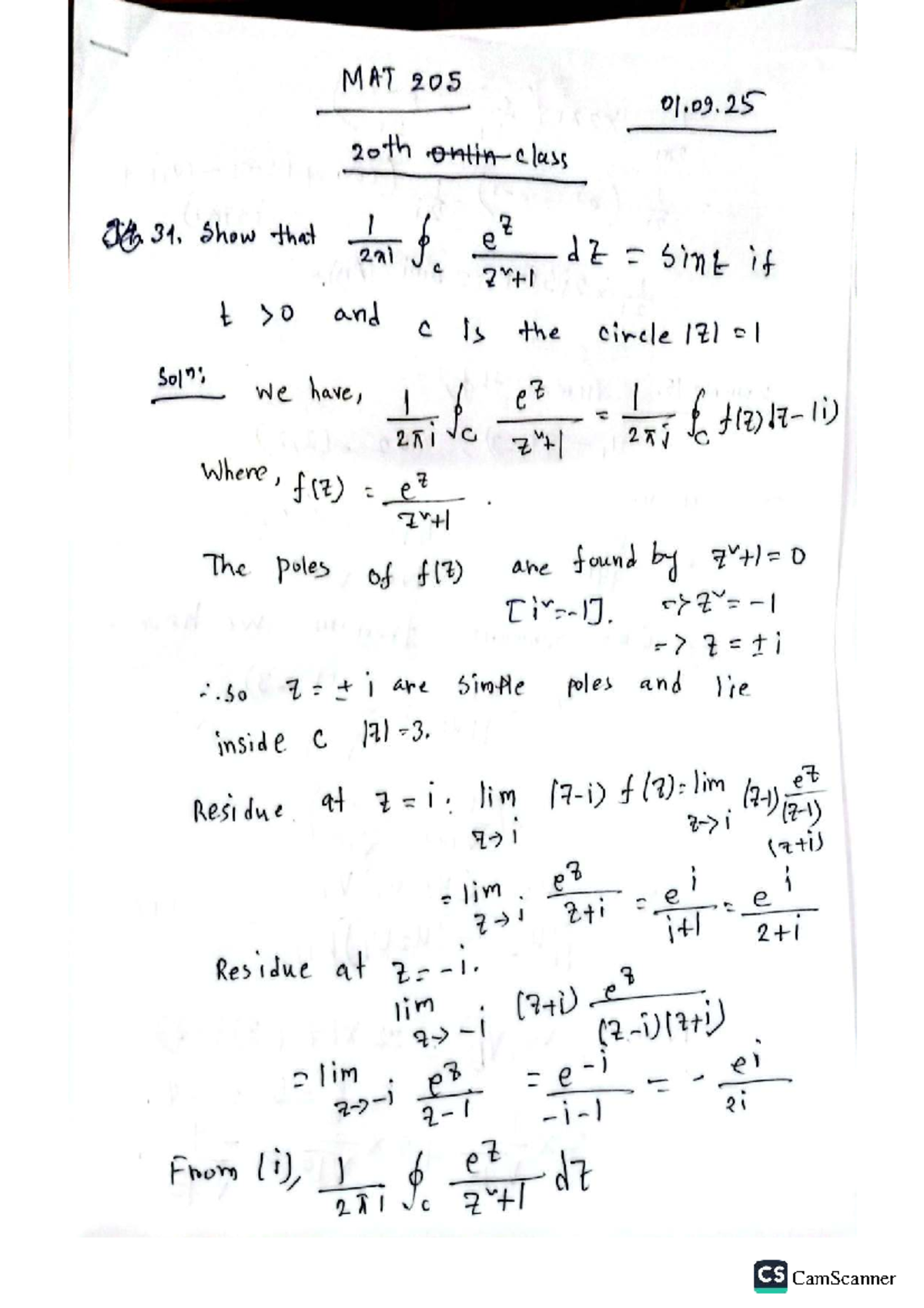 MAT 205 Final Exam Notes on Complex Analysis and Residues - Studocu