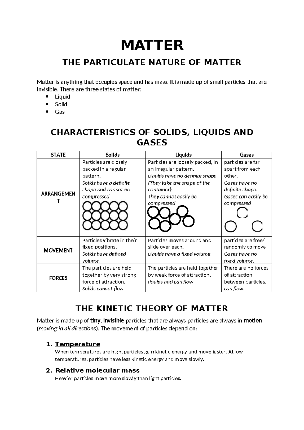 Introduction to Matter: The Particulate Nature of Matter (SCI101) - Studocu